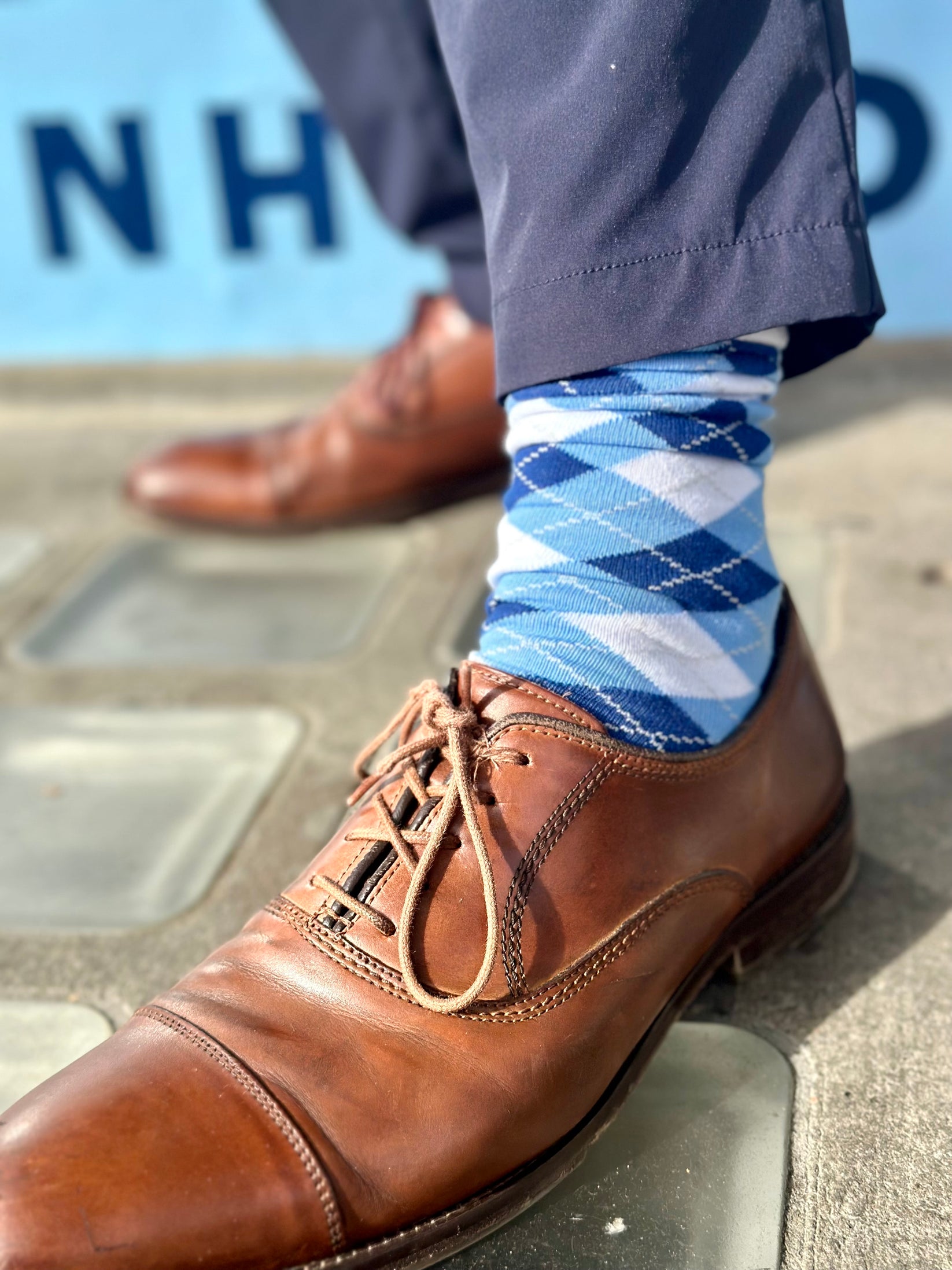 UNC Argyle Socks Adult One Size Carolina Blue and Navy – Shrunken Head